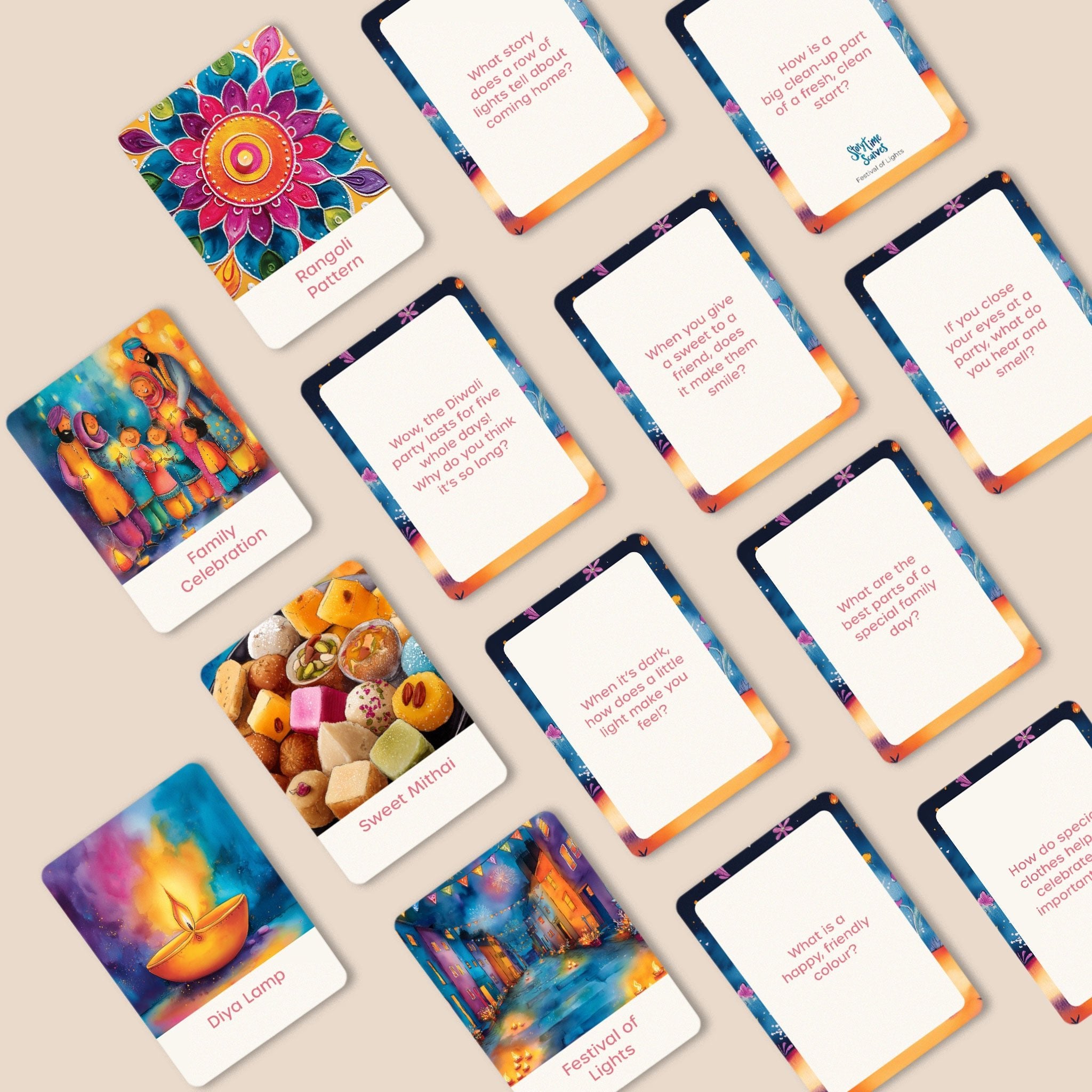 The 'Festival of Lights' Storytelling Flashcard Set – Storytime Scarves